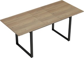 HOMCOM Rozkládací jídelní stůl pro 6-8 osob, 140-180 cm, obdélníkový kuchyňský stůl s ocelovou základnou, přírodní dřevo+černá