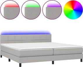 Box spring postel s matrací a LED světle šedá 200x200 cm textil 3133181