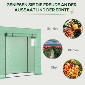Skleník Outsunny, 200 x 76 x 168 cm, fóliový skleník s rolovacími dveřmi, skleník, domek na rajčata s bočním oknem, PE síťová fólie, zimní skleník pr…