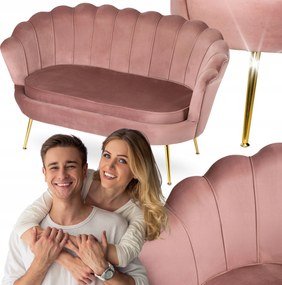 Dvoumístné sedací křeslo Zendaya Sofa Muszelka Velur Růže Glamour Zlatá