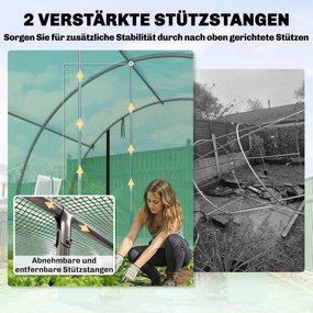 Skleník cca 4 x 3 x 2 m Fóliový skleník s rolovací tyčí 2 dveře na zip a 8 oken se síťkou Podpěrné tyče Zelená barva