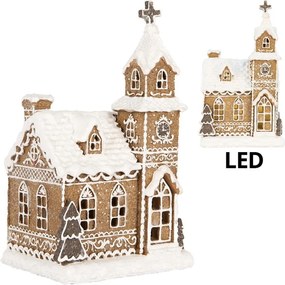 Vánoční perníková dekorace kostel Gingerbread House Led - 14*12*23 cm