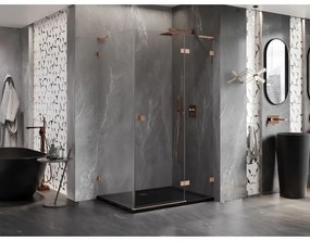 Mexen Lunar, L pravý výklopný sprchový kout 100 x 90 cm, 8mm čiré sklo, profil měděná matná, 834L-100-090-65-00-P