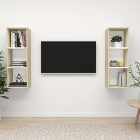 Nástěnné TV skříňky 2 ks bílé a dub sonoma kompozitní dřevo