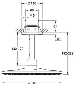 Grohe Rainshower SmartActive 310 - Set stropní kulaté hlavové sprchy se 2 režimy proudu, Hard Graphite 26477A00