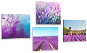 Set obrazů levandule s abstrakcí - 4x 60x60 cm