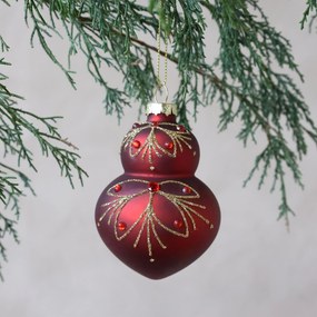 Červená skleněná vánoční ozdoba s dekorem Chic Bauble – Ø 7*10 cm
