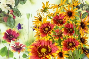 DIMEX | Vliesová fototapeta Květiny v zahradě MS-5-1291 | 375 x 250 cm| zelená, červená, žlutá, růžová