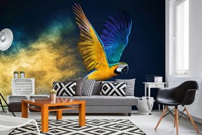 DIMEX | Samolepicí vliesová fototapeta na zeď Letící papoušek Ara MA-5-0410 | 375 x 250 cm | modrá, žlutá