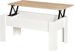 HomCom Zvedací Konferenční Stolek s Skrytým Úložným Prostorem 100x50x45-58.5 cm Bílý a Přírodní