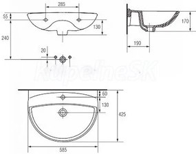 Cersanit MITO RED keramické umyvadlo nástěnné, 60x43 cm, TK001-006