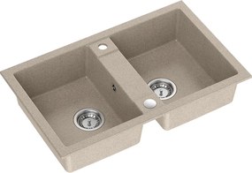 Béžový (pískový) dvoukomorový kuchyňský granitový dřez QUADRON DENZEL 120 bez baterie