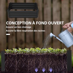 Outsunny Sada 2 Vysokých Zahradních Truhlíků 100L x 50W x 30H cm - Vlnitý Ocelový Černý