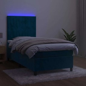 Box spring postel s matrací a LED tmavě modrá 90x200 cm samet 3136225