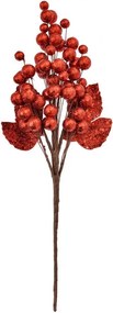 Vánoční červená umělá třpytivá větvička s bobulemi - 8*6*34 cm