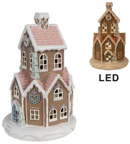 Hnědá svítící perníková chaloupka Gingerbread House - Ø 14*22 cm / 3*AAA