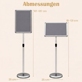 Costway Informační stojan A3 87–137 cm Výškově nastavitelný držák jídelních