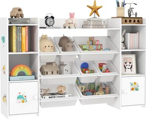 AIYAPLAY dětský úložný nábytek, dětský regál na hračky s 8 odnímatelnými boxy, 140 x 30 x 90 cm, bílý