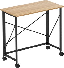 Skládací stůl HOMCOM 80 cm se zabudovanými koly pro úsporu místa, ideální do domácí kanceláře a obývacího pokoje, Dub