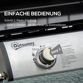 Outsunny Plynový přenosný gril se 2 hořáky a nepřilnavou deskou, stříbrný 846-108V90SR