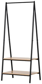 Věšák na šaty se 2 policemi, kov/přírodní dřevo, 149 cm 850-096