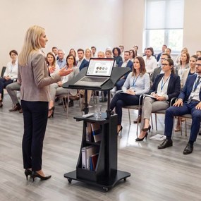 Costway Stojací stůl s nastavitelnou výškou řečnického pultu s kolečky
