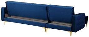 Rozkládací sedací souprava tvaru L s taburetem pravostranná modrý samet ABERDEEN Beliani