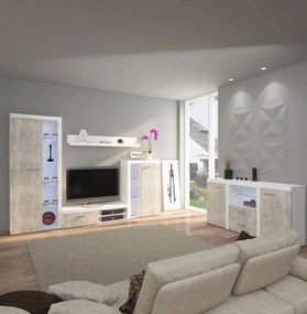 Velká obývací stěna s komodou, model Pires beton/bílá