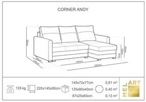 MELART Trojmístná rohová rozkládací pohovka s úložným prostorem Andy levý i pravý roh
