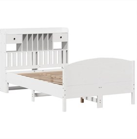 Postel s knihovnou bez matrace bílá 135x190 cm masivní borovice 3323153