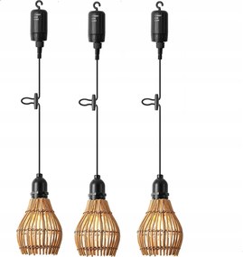 Závěsné Lampy Boho Rattan Sada 3 voděodolných Dálkový Ovladač Regulace jasu