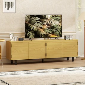 HOMCOM TV stolek 180 cm — dekor přírodního dřeva, pro TV až 208 cm, 4 dvířka s otevíráním na stisk
