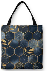 Nákupní taška Geometrie a listy - kompozice v odstínech modré a zlaté
