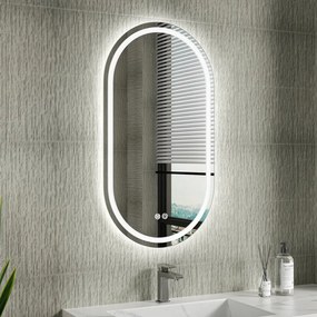 Erga Lyra, oválné LED zrcadlo 50x90cm, 3 barvy světla, přední a zadní osvětlení, vyhřívací podložka proti zapaření, ERG-V01-LYRA-5090-CL