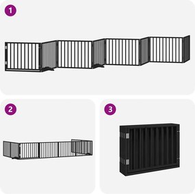 Zábrana pro psy s dvířky skládací 8 panelů černá 640 cm topol 3155570