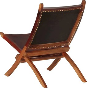 vidaXL Skládací relaxační židle pravá kůže [246363] Barva: tmavě hnědá