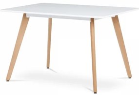 Jídelní stůl 120x80x74 cm, MDF, bílý matný lak, masiv buk DT-313 WT