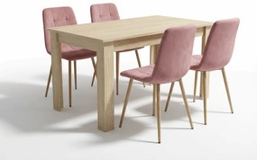 Jídelní set 1 + 4, stůl UMEKO 120x80 cm dub sonoma + růžová sametová židle KARA