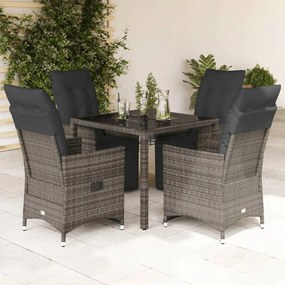 5Dílný Zahradní Bistro Set S Poduškami Šedý Polyratan Sklo 4 90 x 90 x