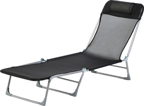 Skládací a polohovací sluneční lehátko Outsunny s nastavitelným opěradlem a podhlavníkem ve 5 úrovních z prodyšného textilního materiálu 182x56x28 cm