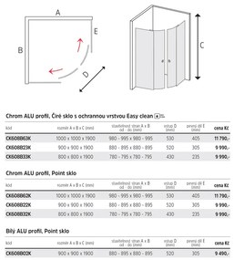 Mereo Sprchový set: LIMA, čtvrtkruh, 100x190 cm, R 550, chrom ALU, sklo Čiré, vanička z litého mramoru