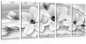 5-dílný obraz luxusní magnolie s perlami v černobílém provedení Varianta: 100x50