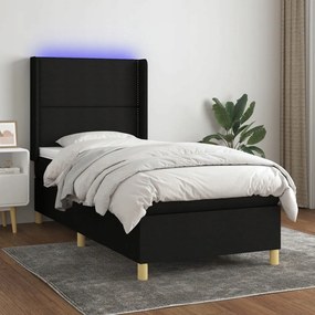 Box Spring Postel S Matrací A Led Černá Textil Černá Hladké s hřebíky 80