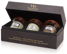 Dárková sada: Woody set 3x malá vonná svíčka s dřeveným knotem WoodWick 3x 85 g