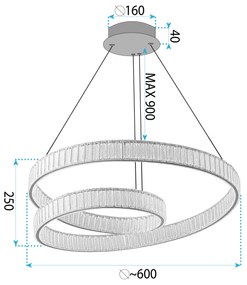 Toolight Toolight, LED závěsné svítidlo 60cm, 72W, 3500lm, APP1767-CP, zlatá, OSW-04343