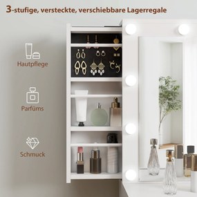 HOMCOM Toaletní stolek se zrcadlem a 12 LED světly, toaletní stolek s 7 zásuvkami, 6 skrytých úložných přihrádek, dřevotříska, bílá