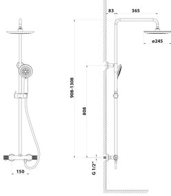 Sapho - Sprchová sada s baterií SOLARIS matná černá