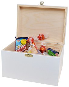 Bílá dřevěná krabička s víkem a zapínáním - 22 x 15,5 x 10,5 cm