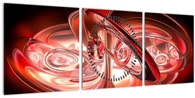 Obraz - červené tvary (s hodinami) (90x30 cm)