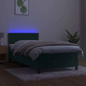 Box spring postel s matrací a LED tmavě zelená 80x200 cm samet 3134312